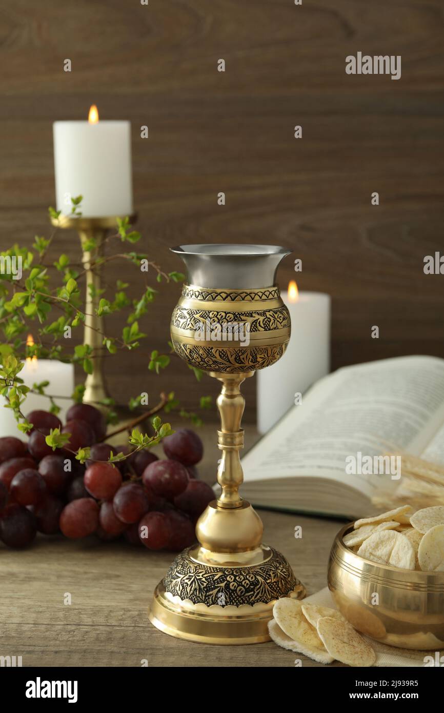 Concept or composition of Eucharist with different accessories Stock ...