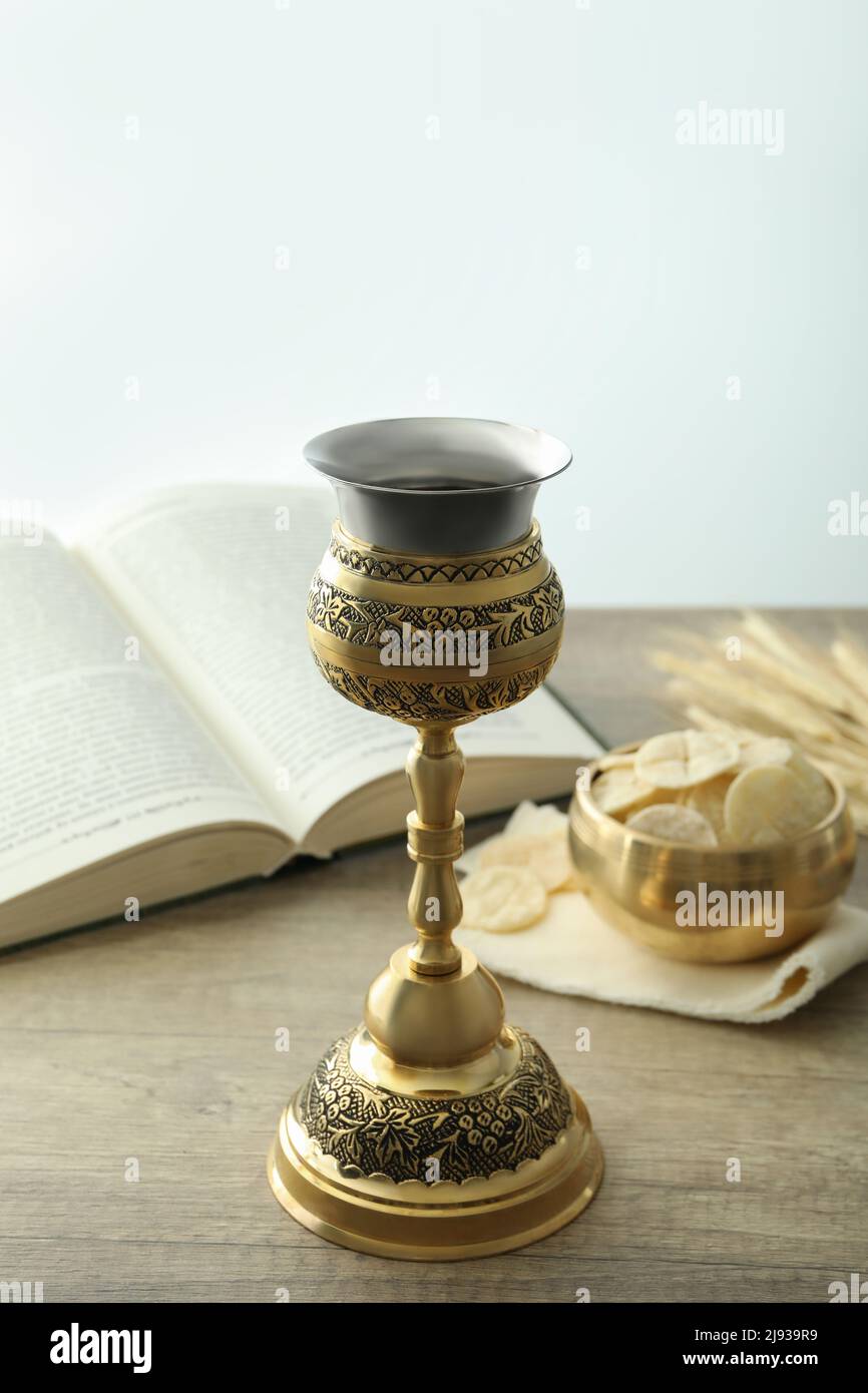 Concept or composition of Eucharist with different accessories Stock ...