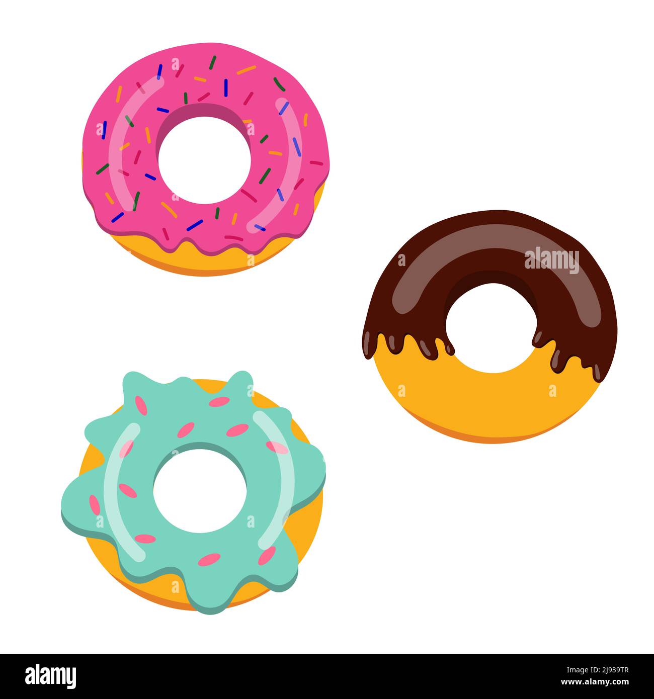 A set of donuts with icing, vector illustration on a white background ...
