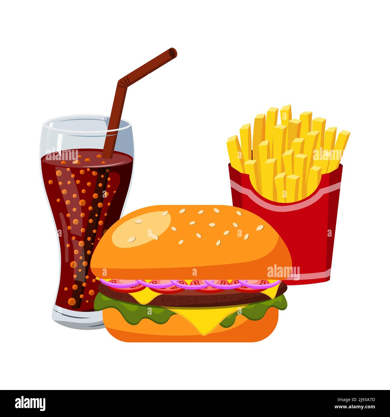 A set of fast food illustrations: burger, lemonade and French fries ...