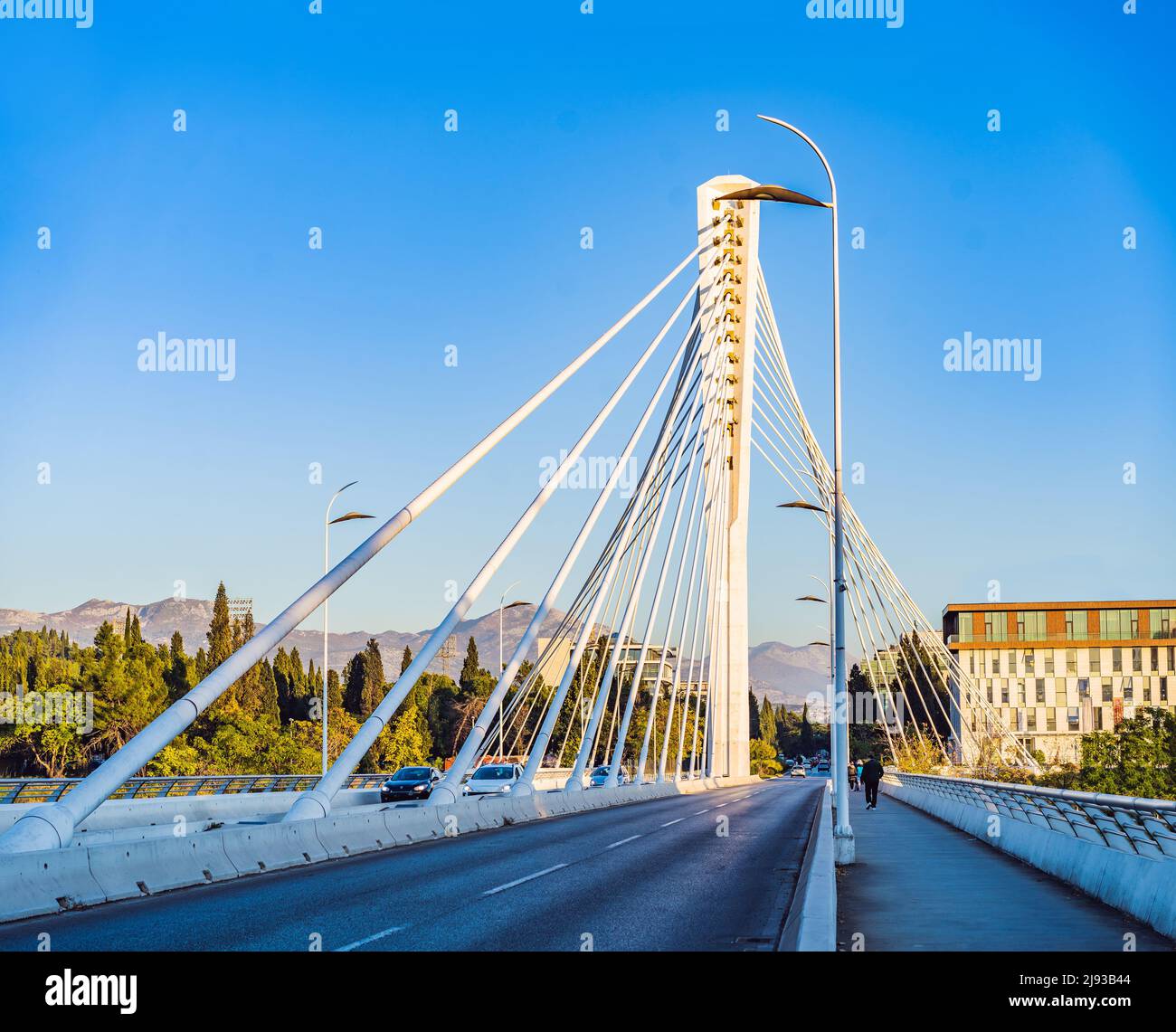 Millennium bridge over Moraca river in Podgorica, Montenegro Stock ...
