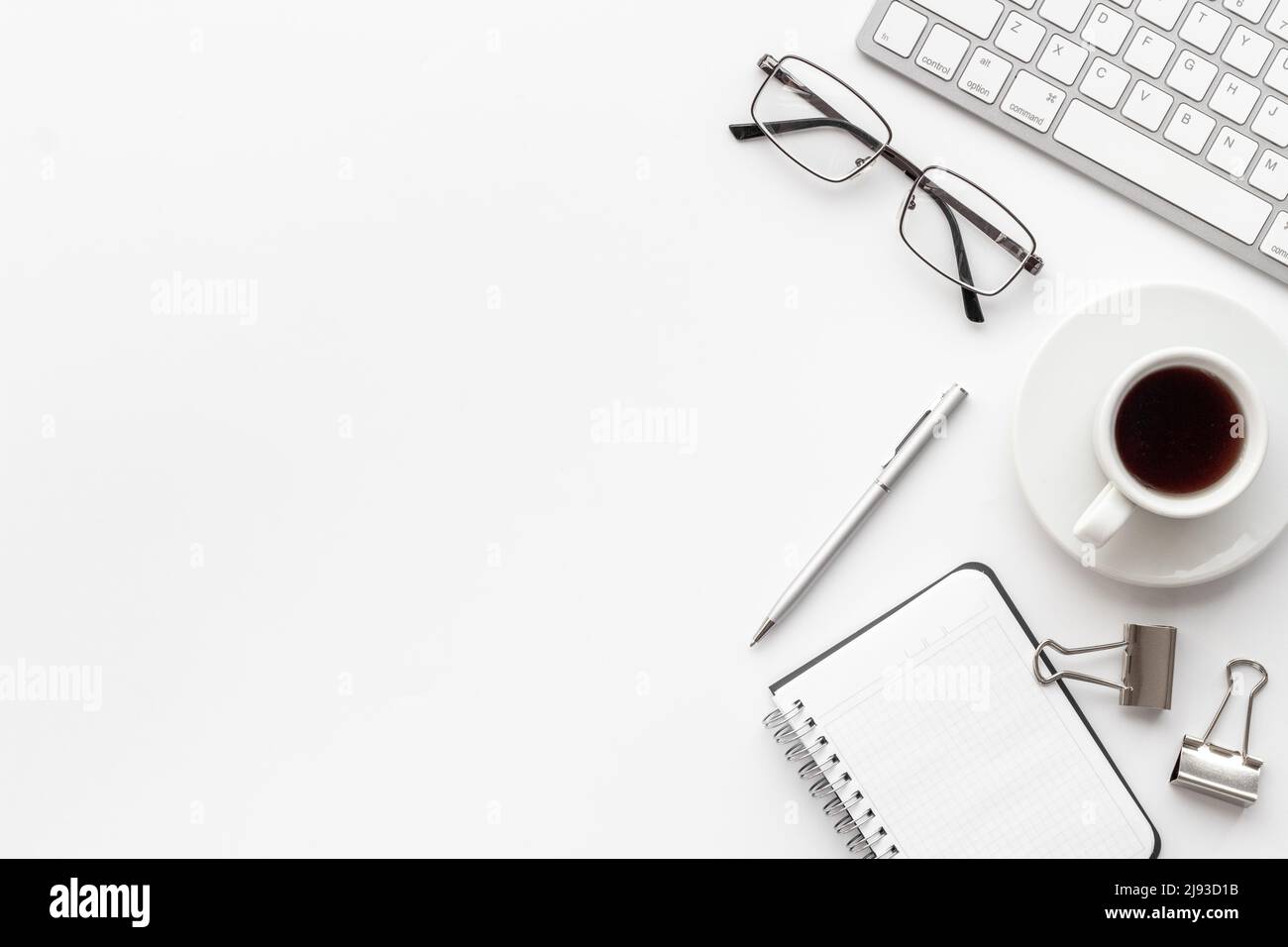 Monochrome colored home work place table with computer. Top view Stock ...