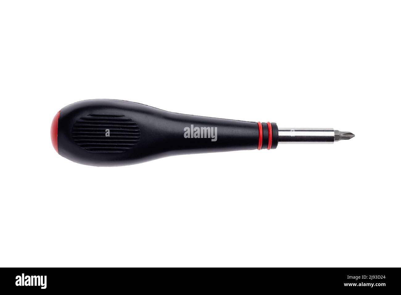 Short screwdriver with head shifter and black handle isolated on white ...