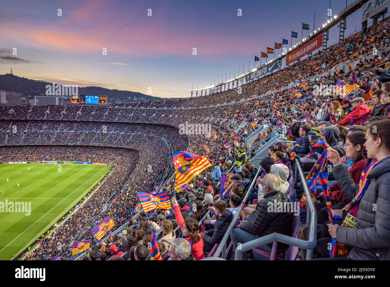 Festive mood at Camp Nou stadium, full sold out with 91,648 spectators ...