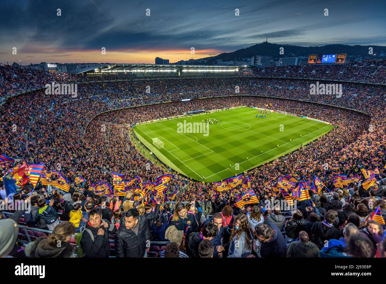 Festive mood at Camp Nou stadium, full sold out with 91,648 spectators ...