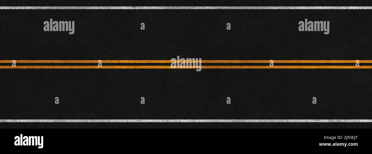 panoramic asphalt road with white and yellow marking stripes Stock ...