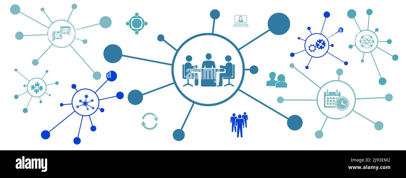 Concept of meeting with connected icons Stock Photo - Alamy