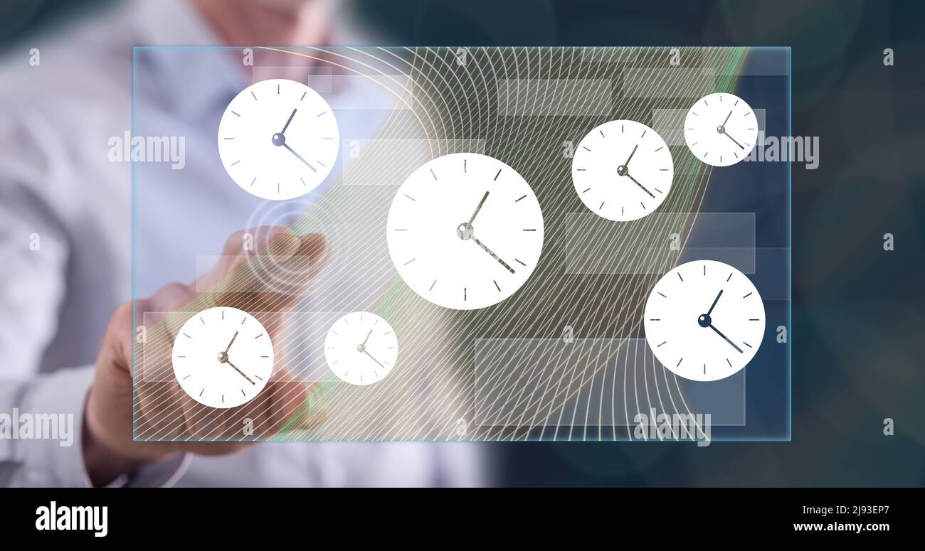 Man touching a time management concept on a touch screen with his ...