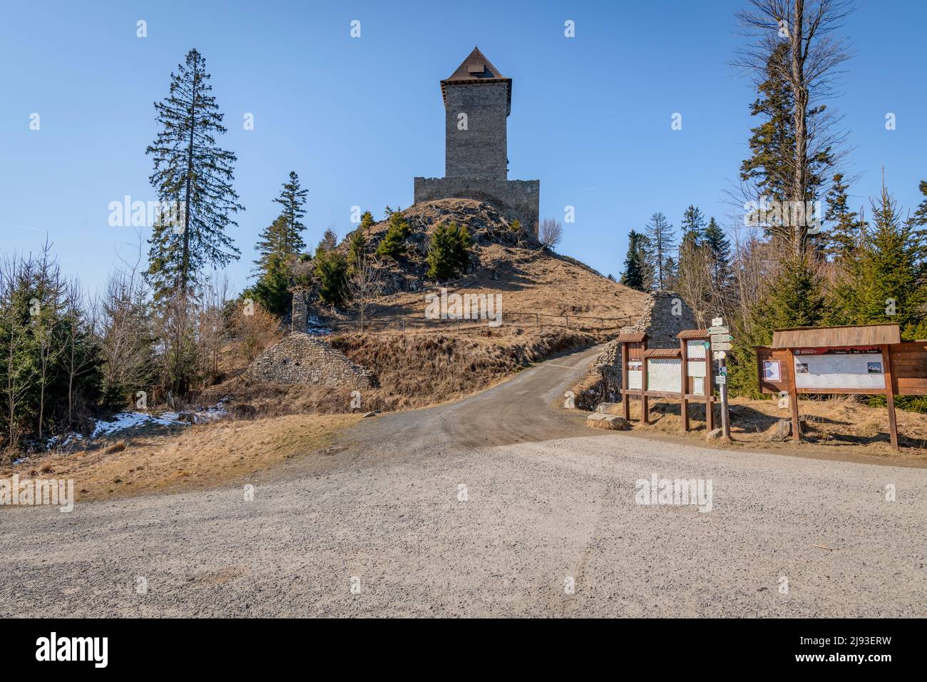 The Gothic castle Kasperk rises on a rocky peak. It is the highest ...