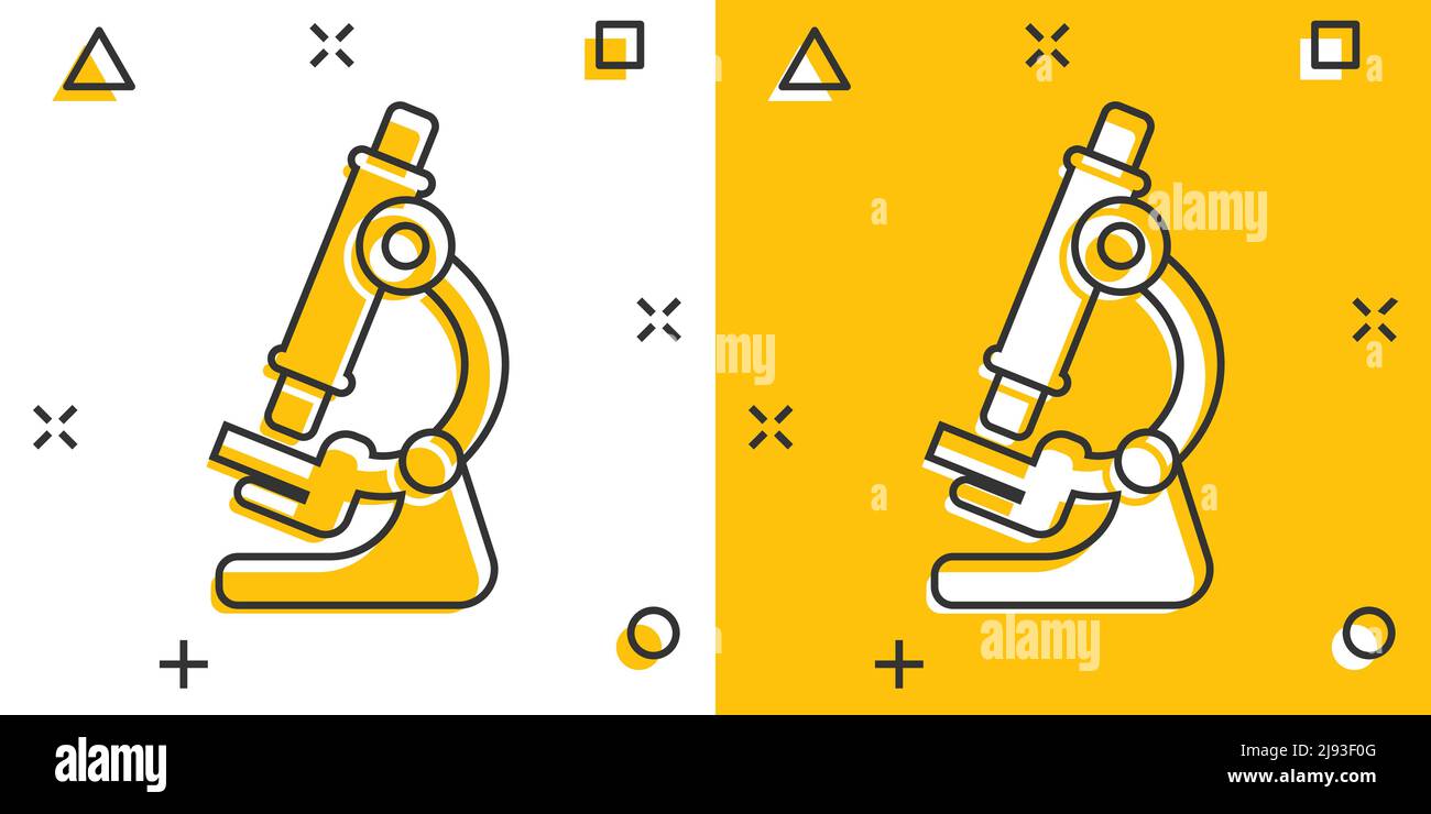 Microscope icon in comic style. Laboratory magnifier cartoon vector ...