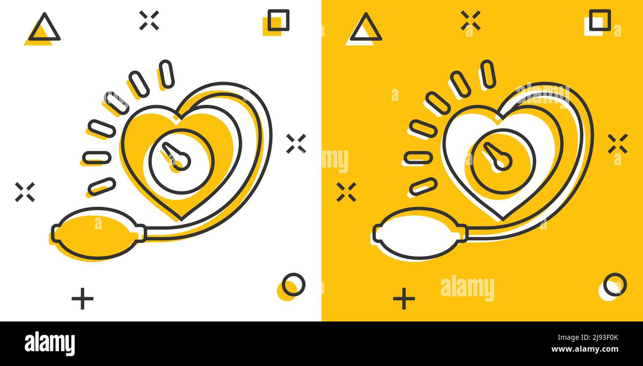 Arterial blood pressure icon in comic style. Heartbeat monitor cartoon ...
