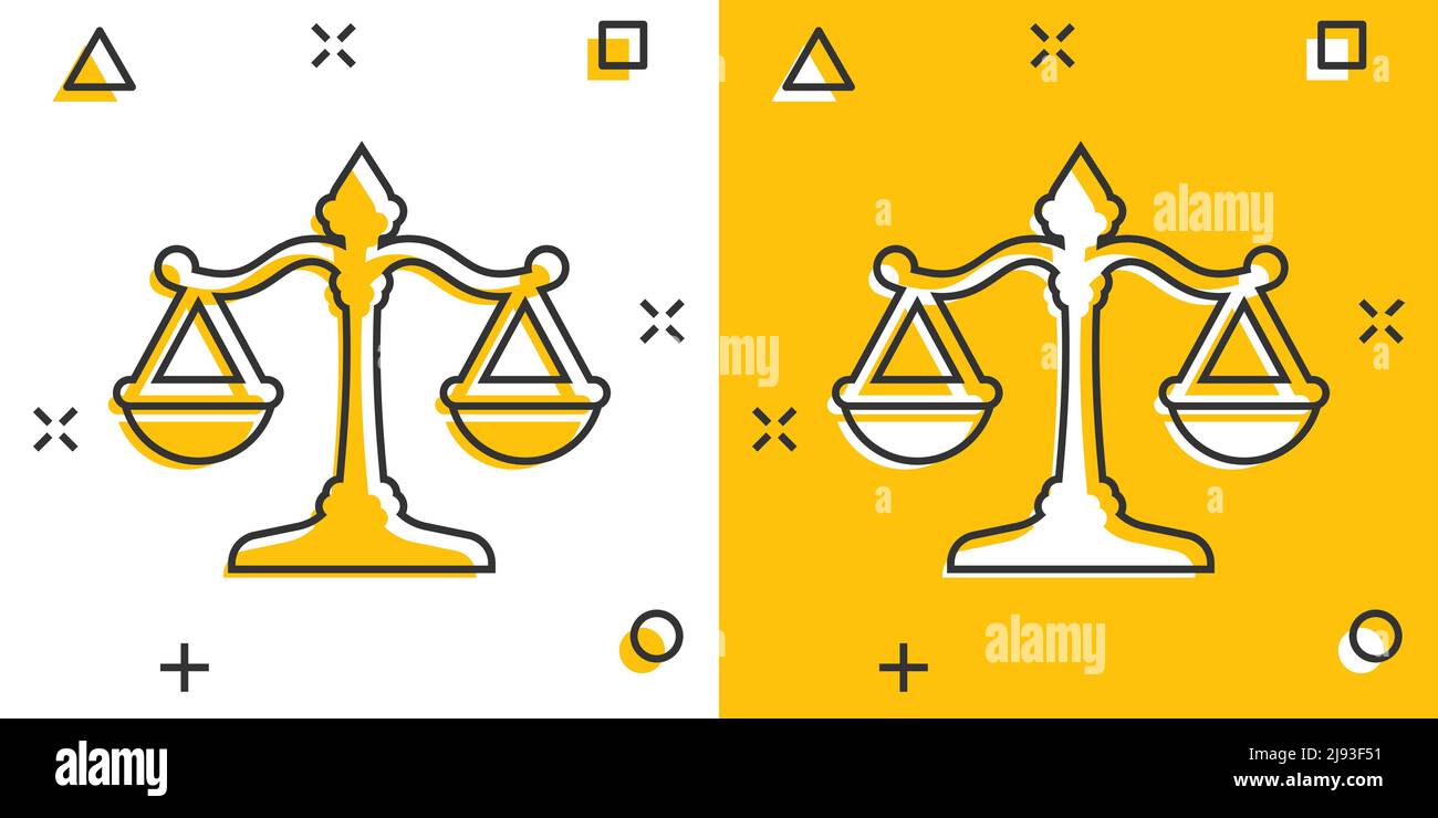 Scales icon in comic style. Libra cartoon vector illustration on ...