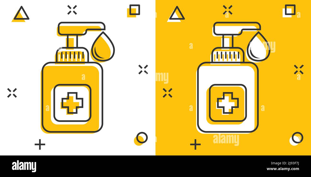 Hand sanitizer icon in comic style. Antiseptic bottle cartoon vector ...