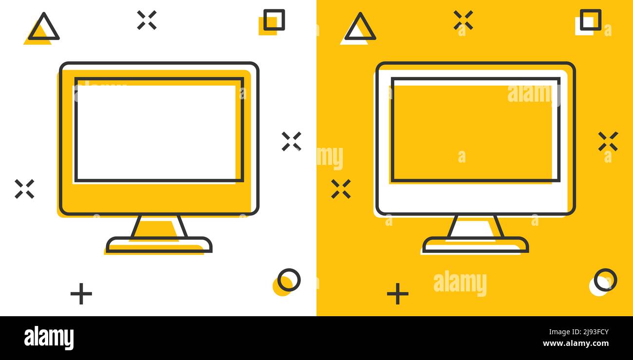 Personal computer in comic style. Desktop pc cartoon vector ...