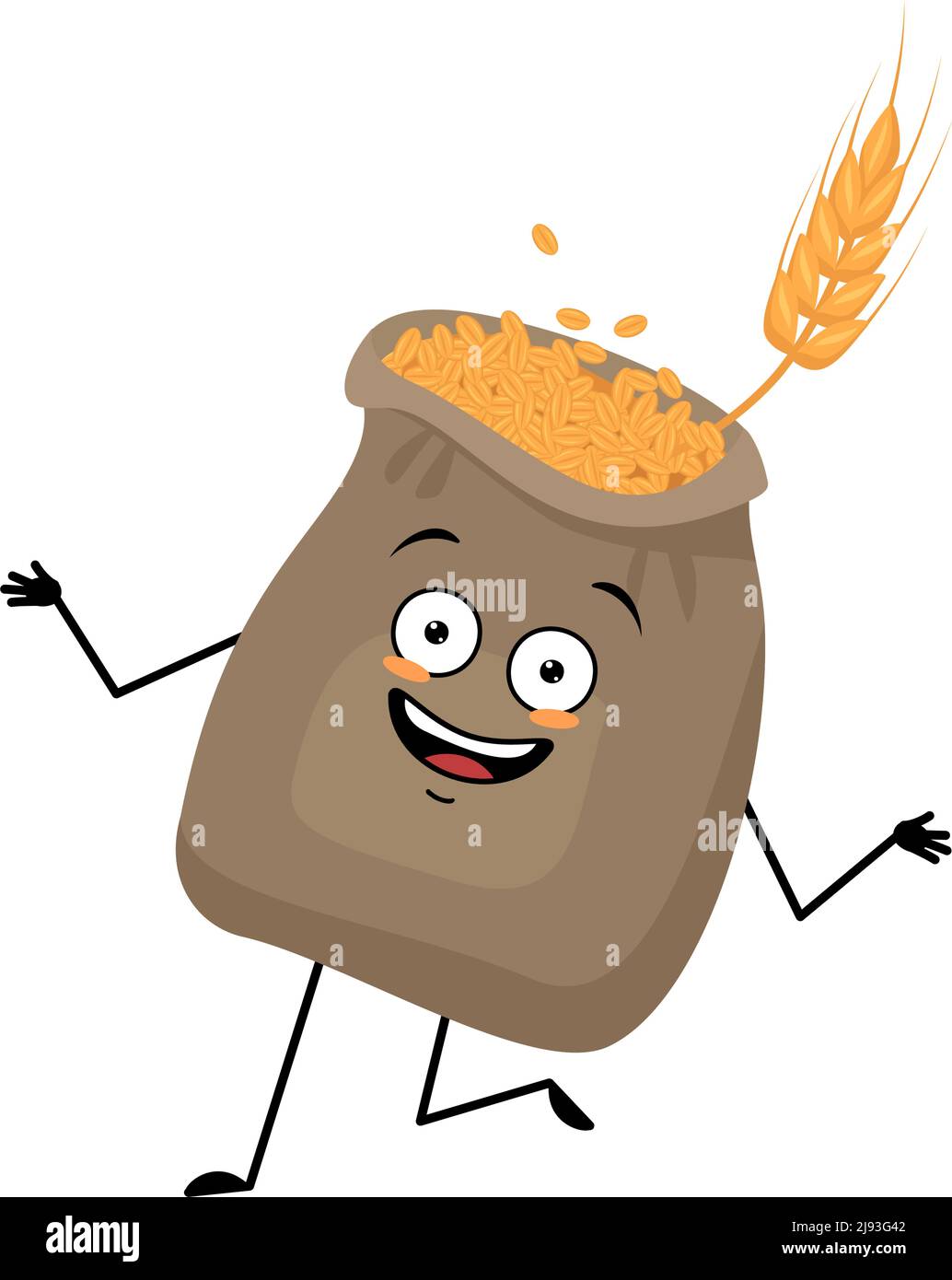 Cute sack of wheat and ear character with crazy happy emotion, joyful ...