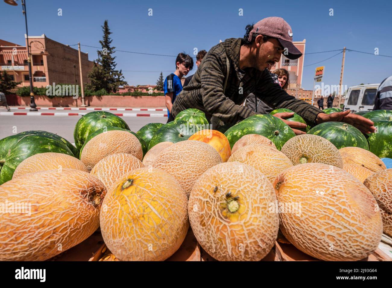 Tazenakht, street sale of melons and watermelons, morocco, africa Stock ...