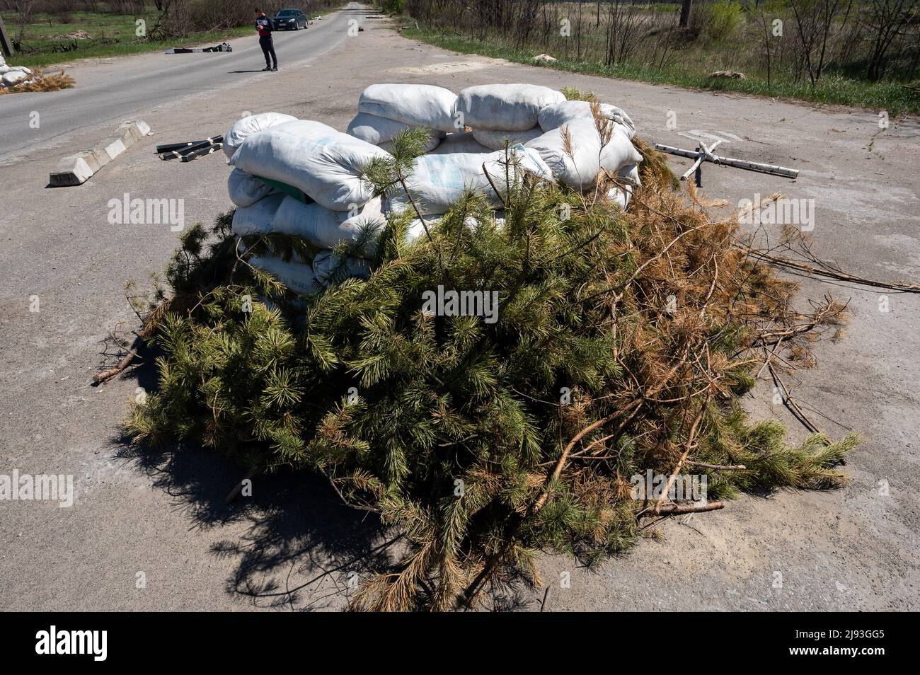 A sandbag protected bunker created by Russian soldiers during the ...