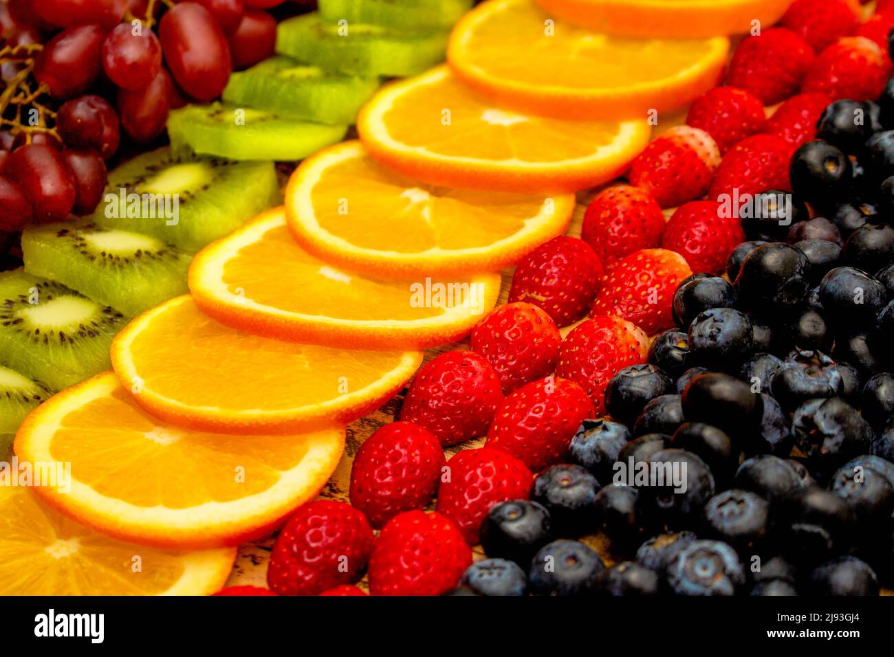 Fresh fruits concept, Arrangement in row of colorful fruits healthy as ...