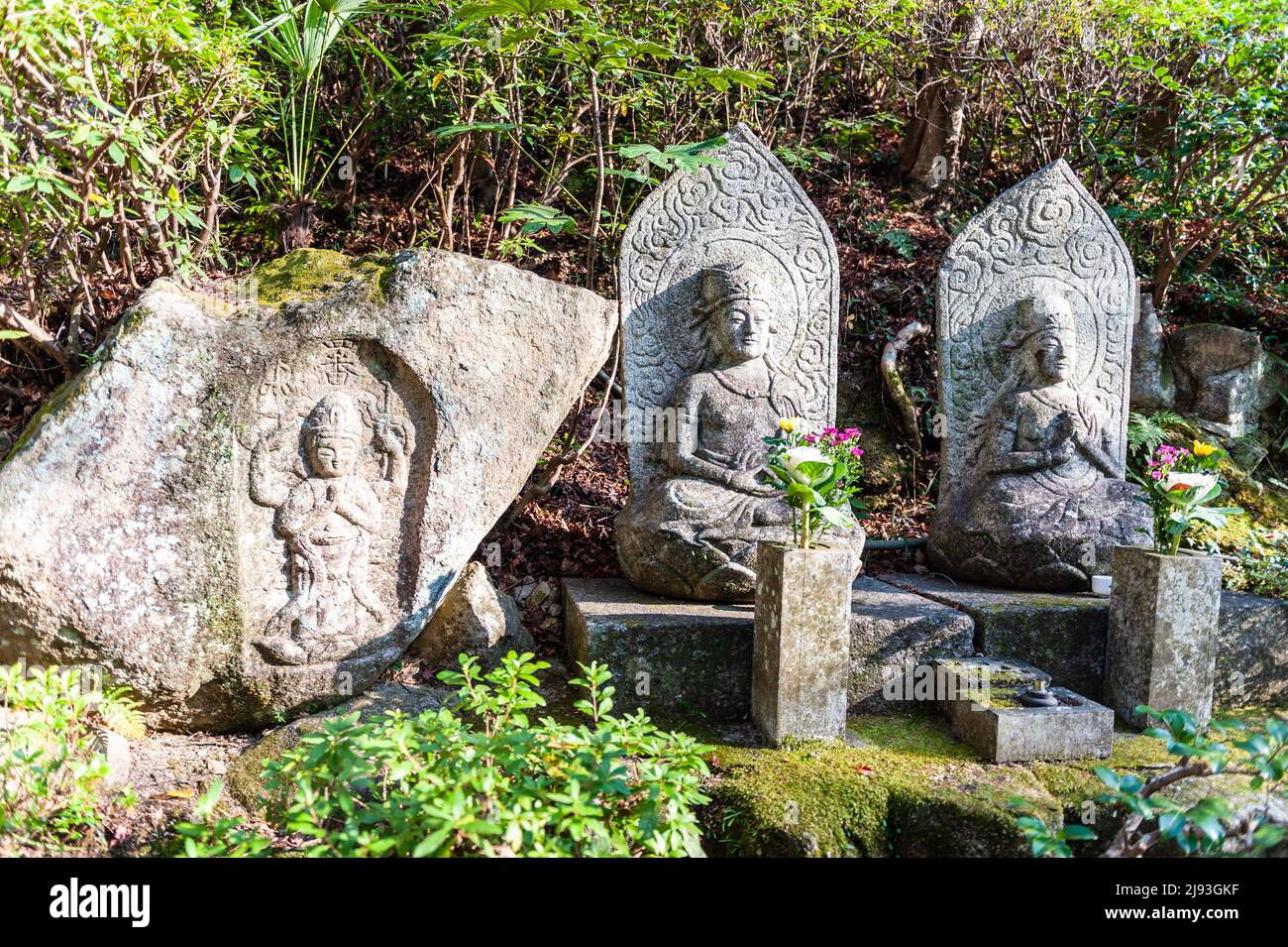 Hiroshima, Japan - January 2, 2020. Statues outside the Mitaki Dera ...