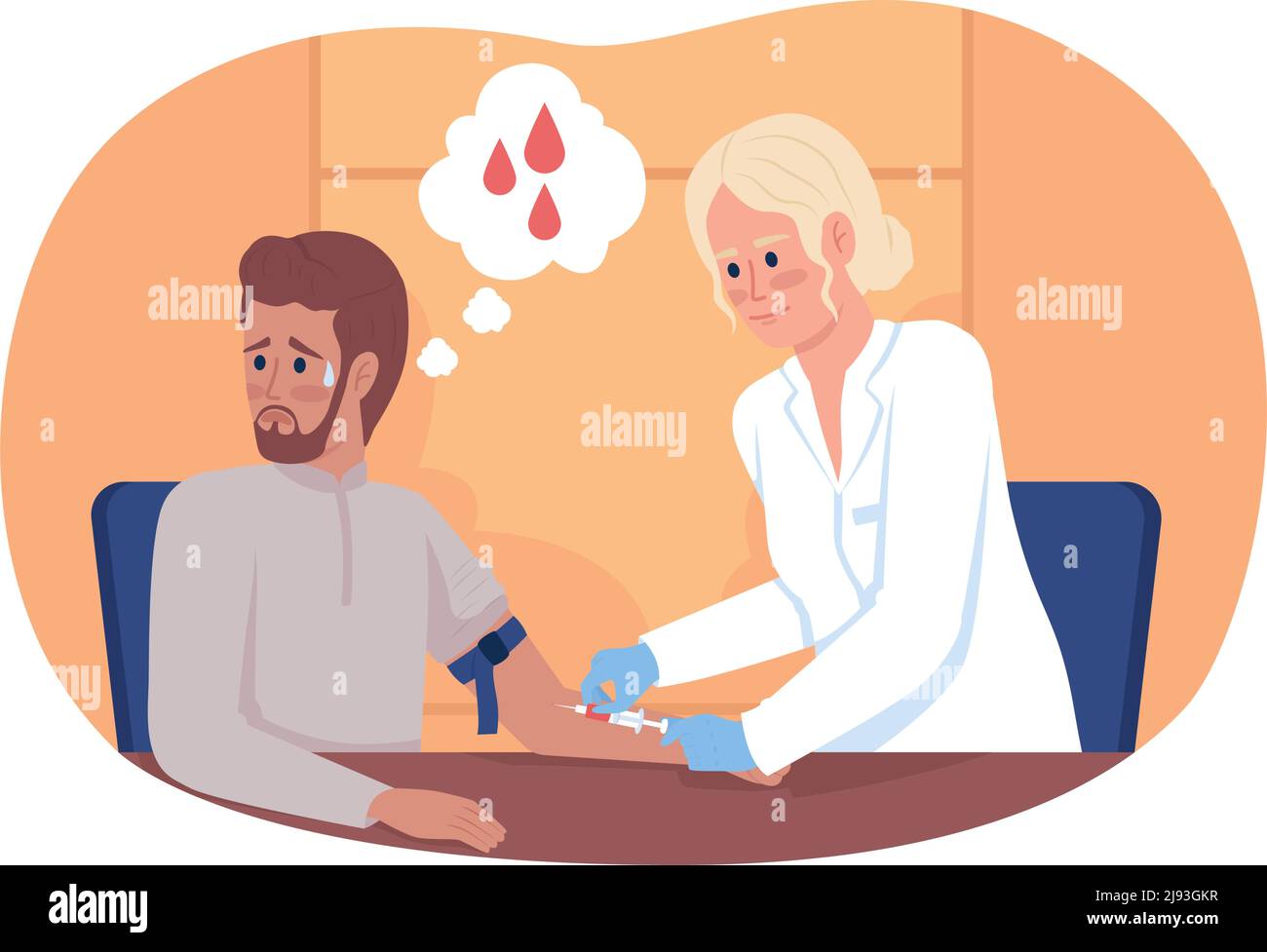 Scared patient at blood collection procedure 2D vector isolated ...