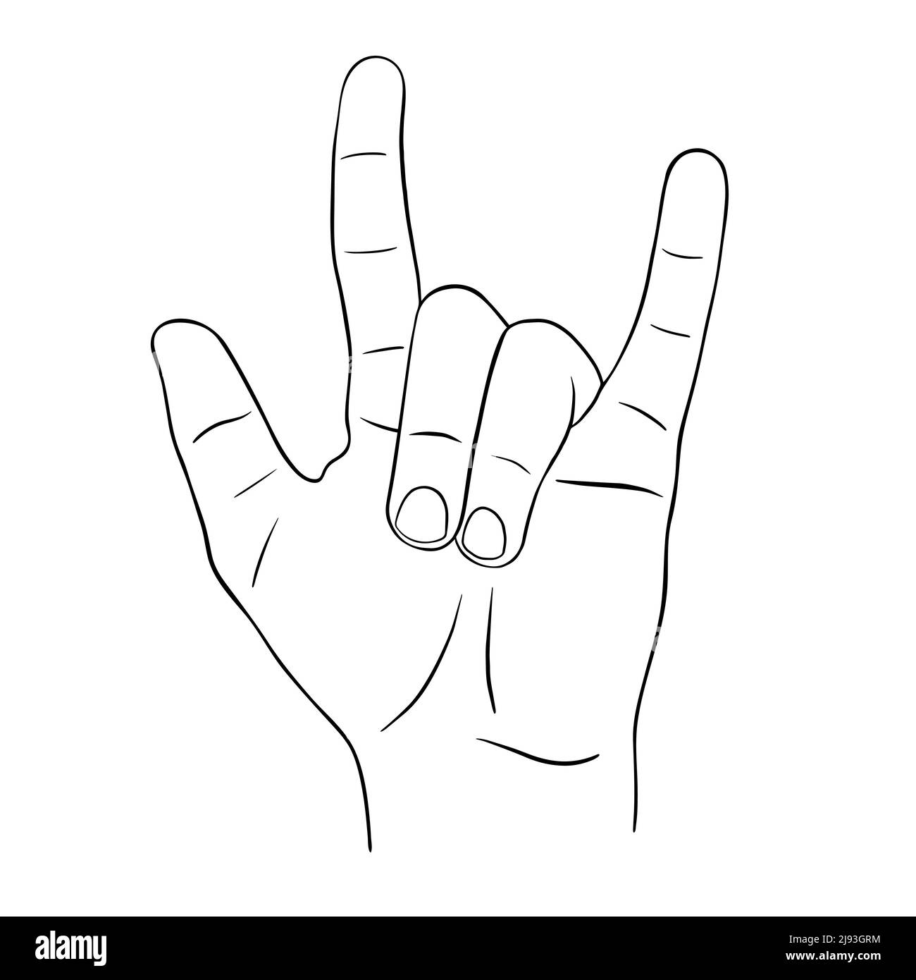 Doodle hand drawn gesture isolated on white background. Rock fingers ...
