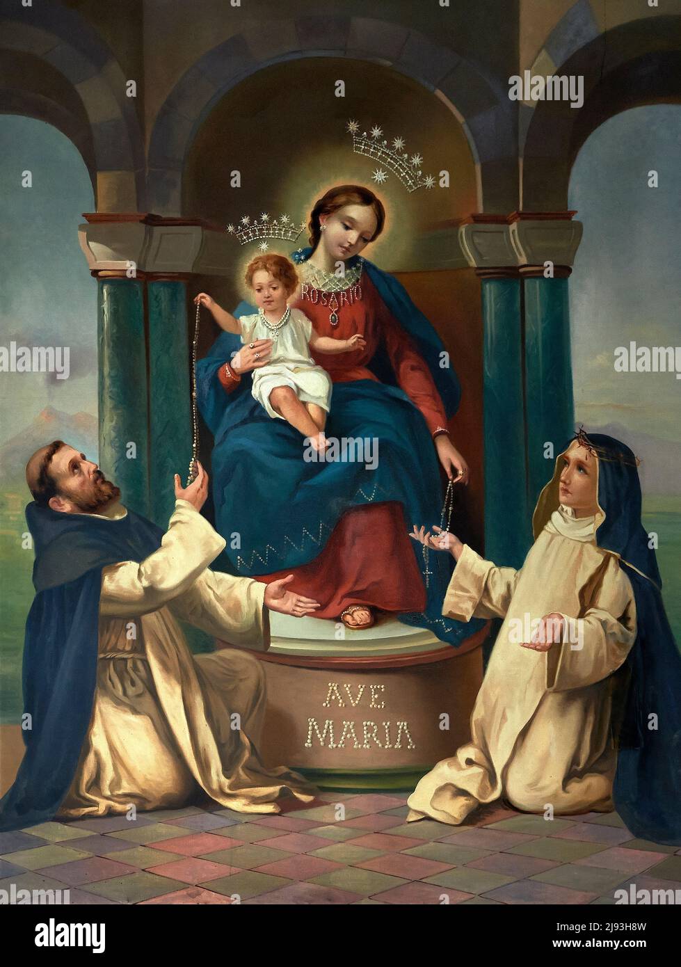 Madonna col Bambino con S. Domenico e S. Caterina da Siena - olio su ...