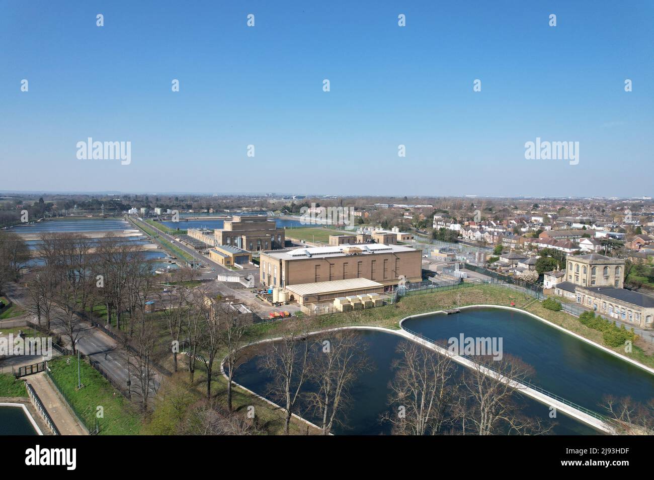Thames Water Hampton Water Treatment Works drone view Stock Photo - Alamy
