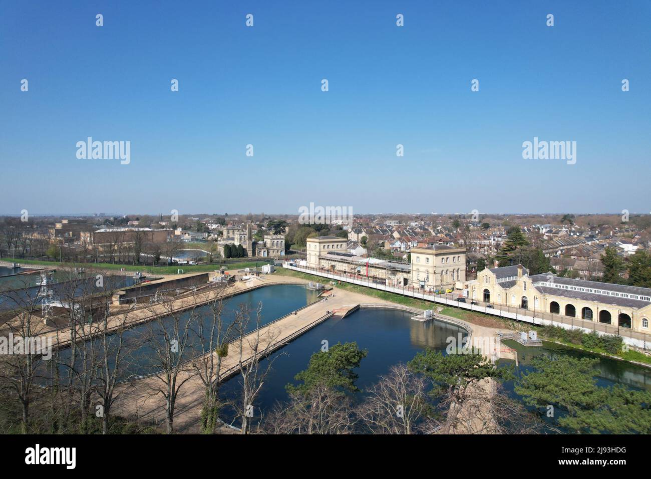 Thames Water Hampton Water Treatment Works UK drone aerial view Stock ...