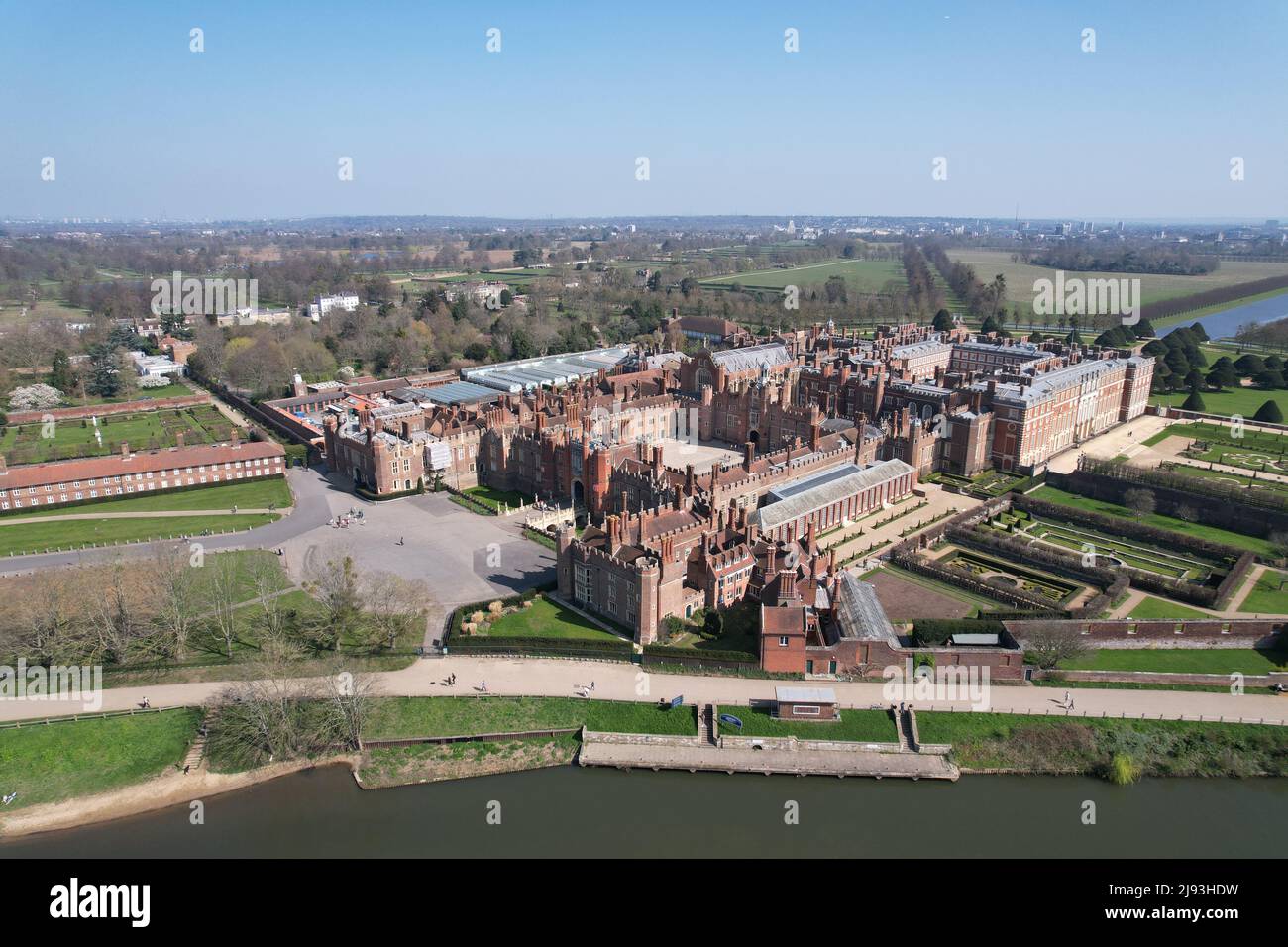 Hampton Court Palace London UK Drone, Aerial, view from air, birds eye ...