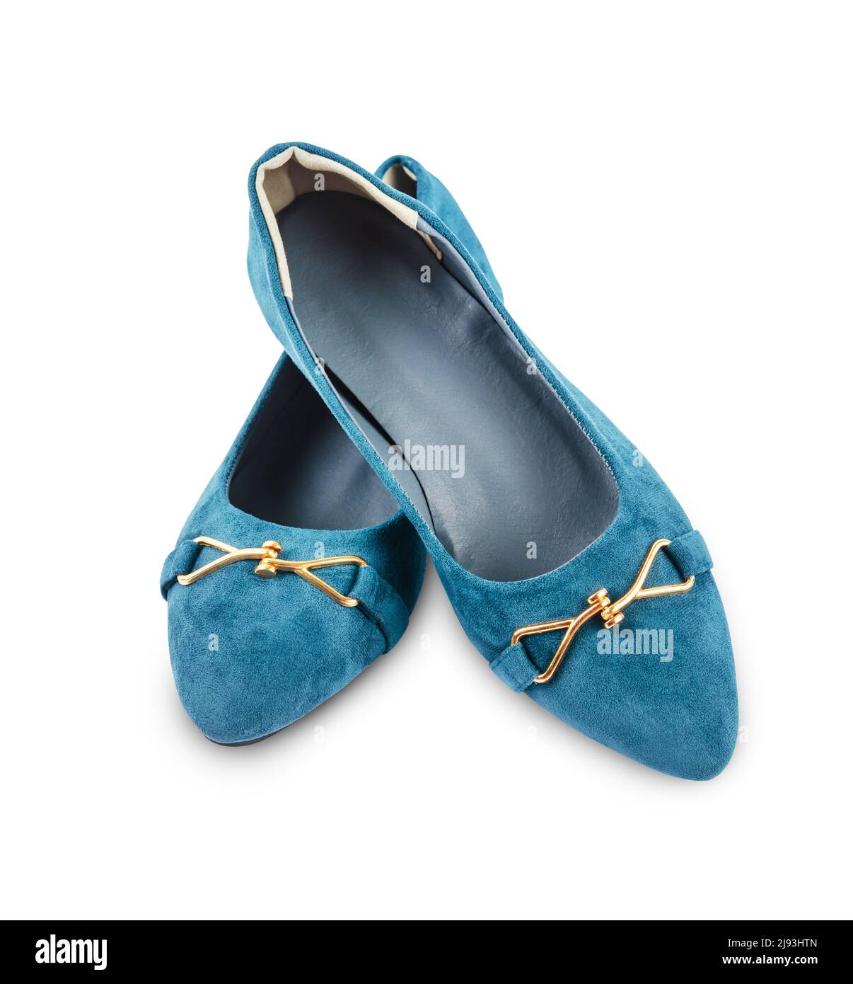 The Low-heeled shoes dark blue color fabric skin for women isolated on ...