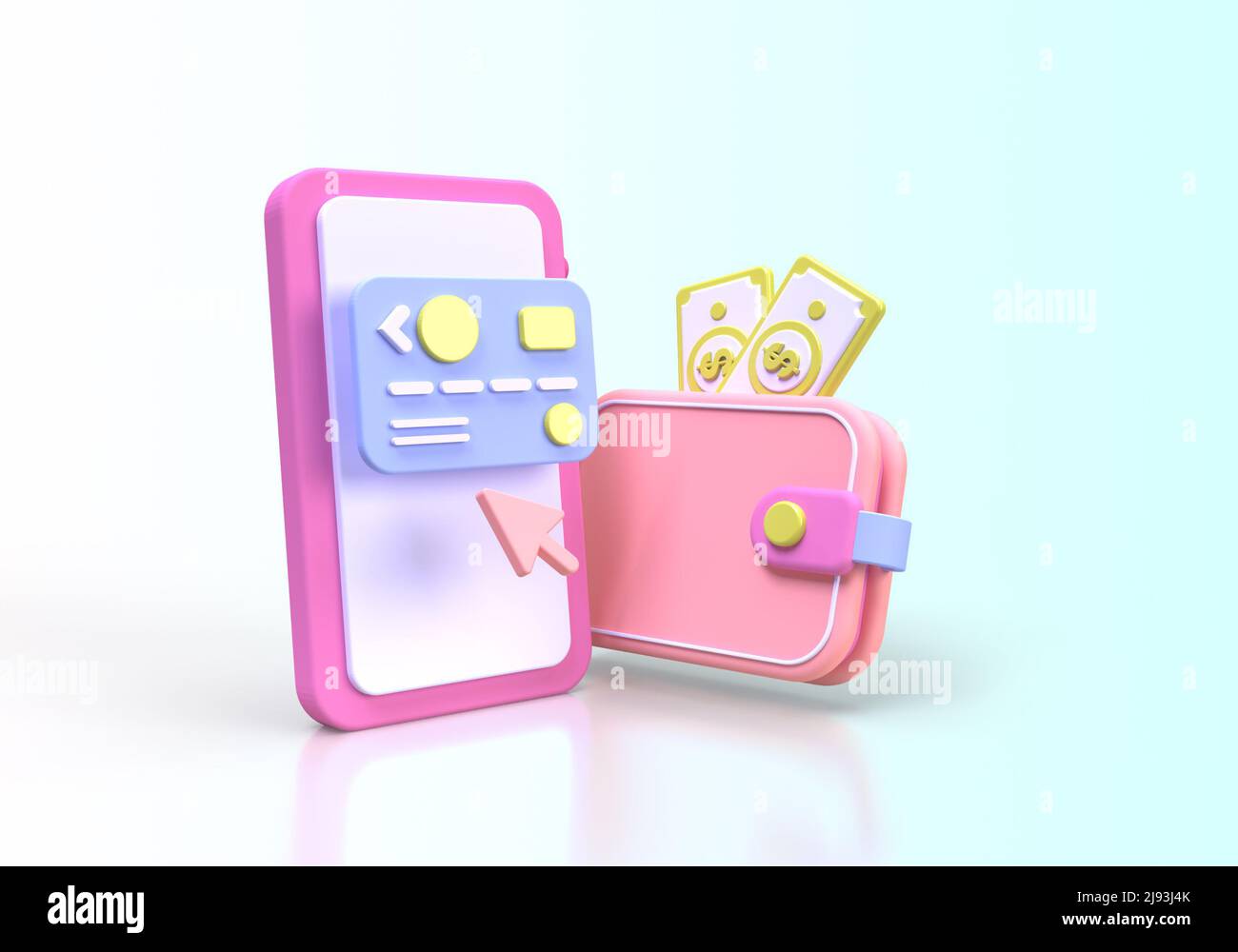 Money wallet with mobile phone or smartphone concept illustration ...