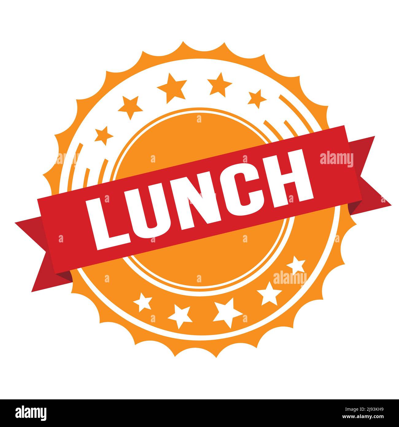 LUNCH text on red orange ribbon badge stamp Stock Photo - Alamy