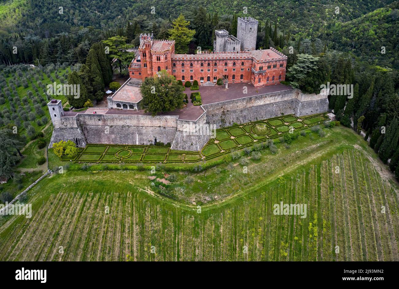 Aerial view on Brolio castle in Tuscany Stock Photo - Alamy