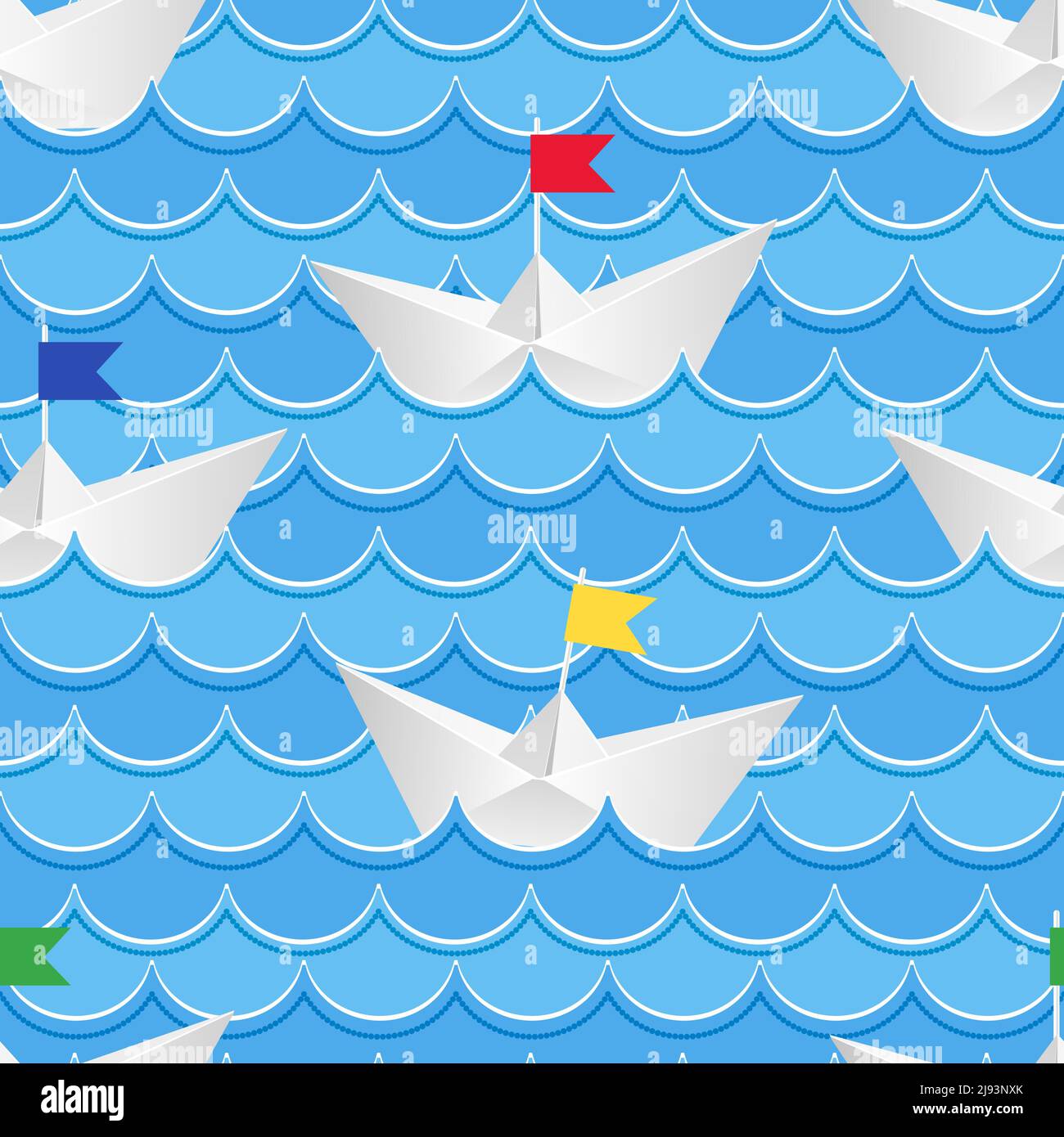 Paper boats sailing on blue paper water. Wave ocean, origami vessel ...