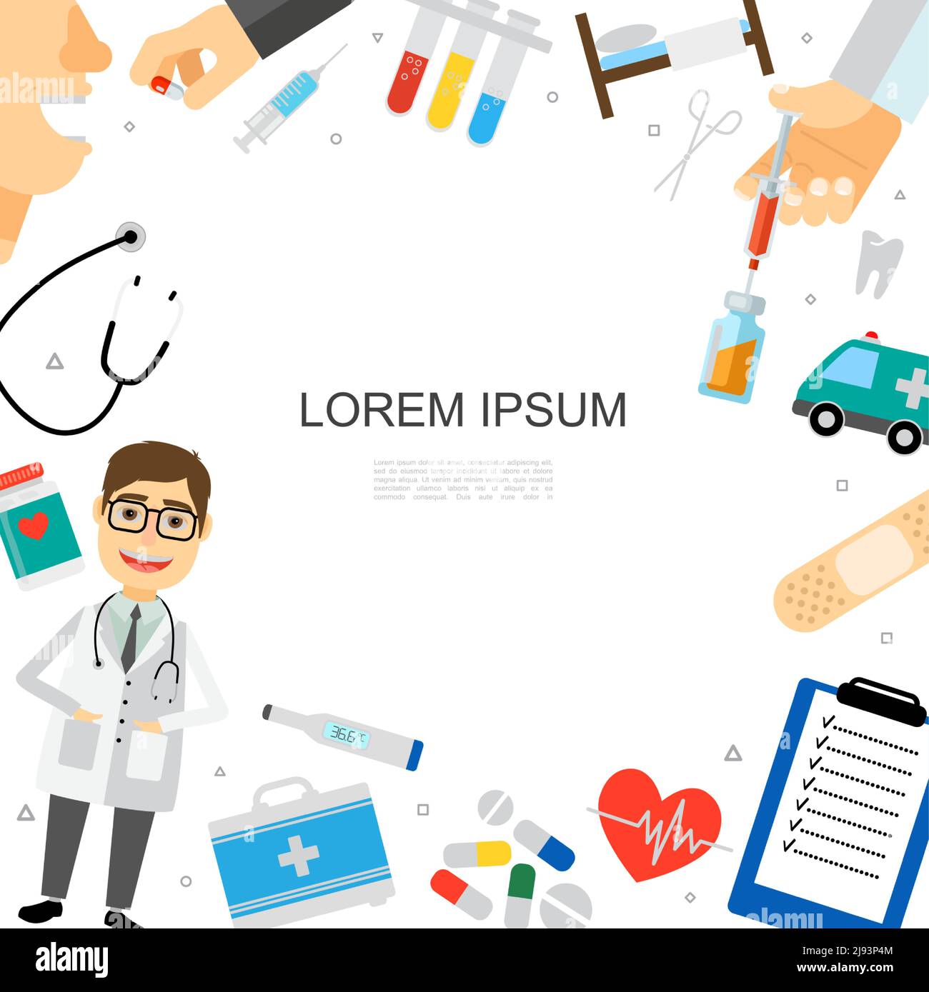 Flat healthcare colorful template with place for text doctor ambulance ...
