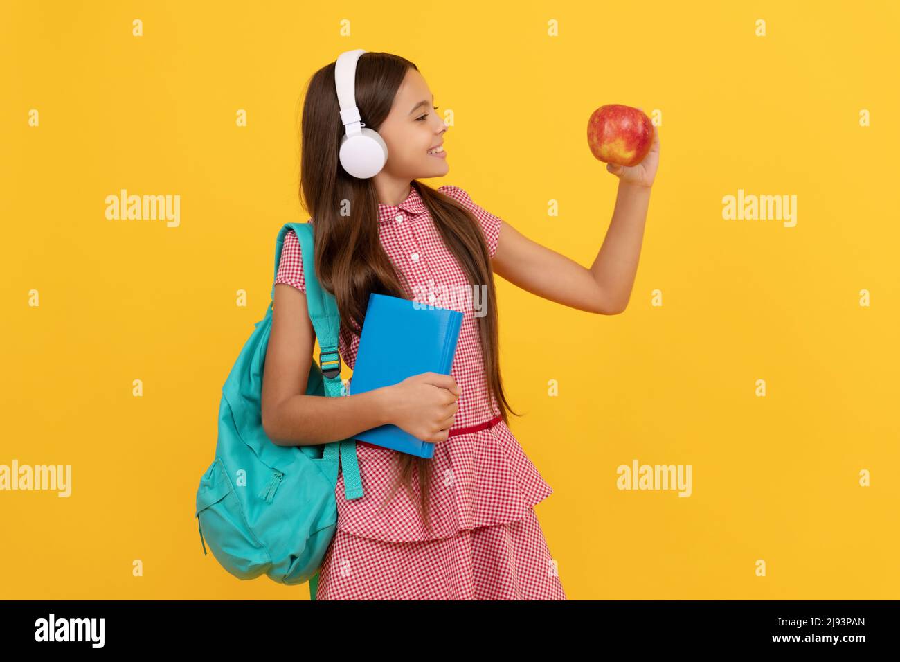 smiling teen girl carry backpack. back to school. knowledge day ...