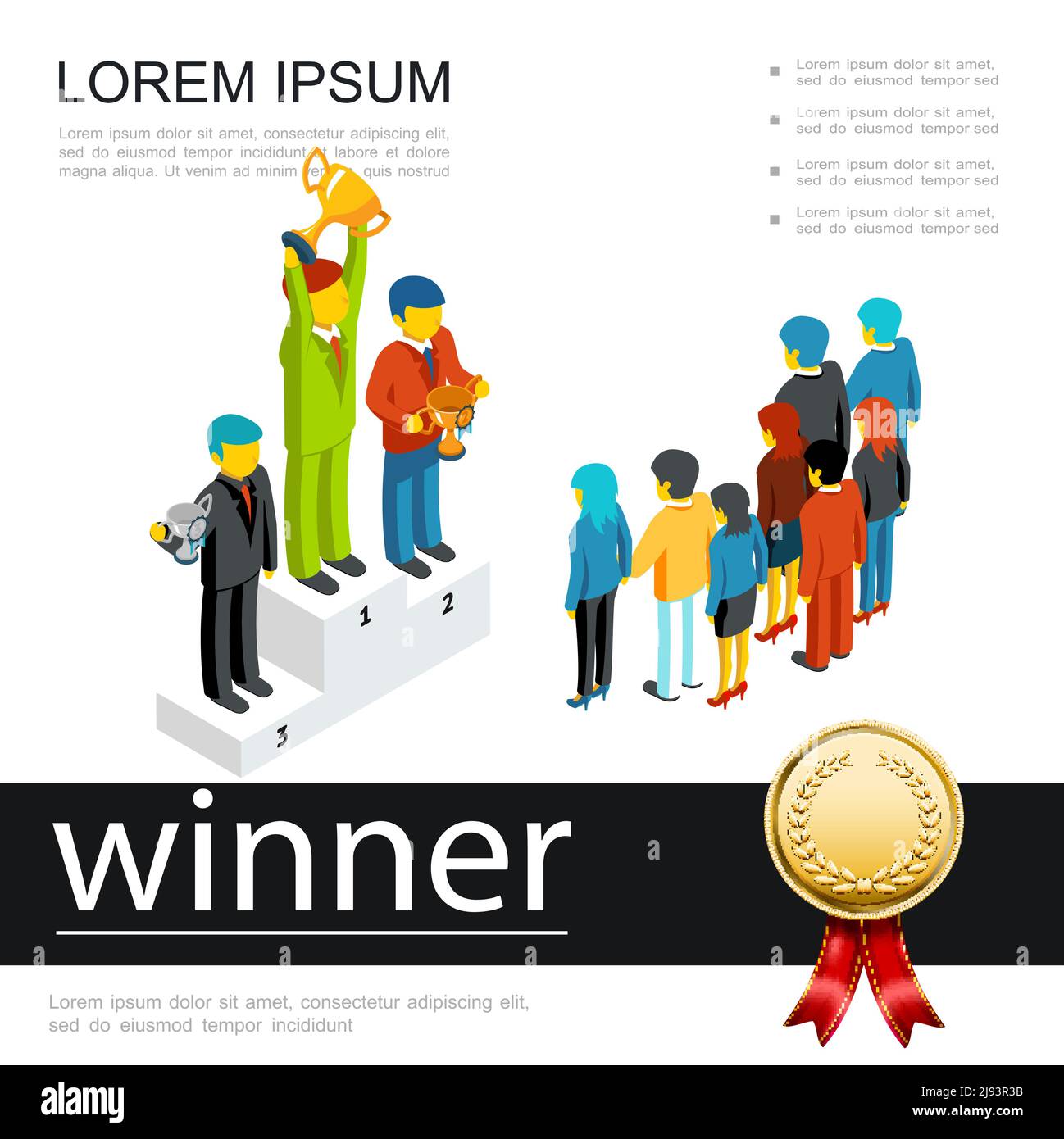 Isometric success colorful template with people standing on podium in ...