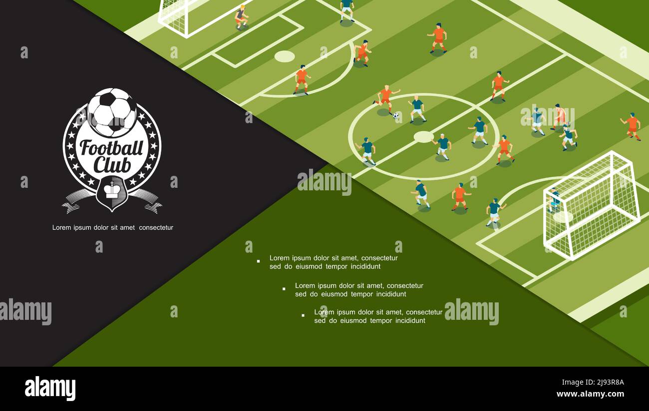 Football tournament concept with players playing soccer on green ...