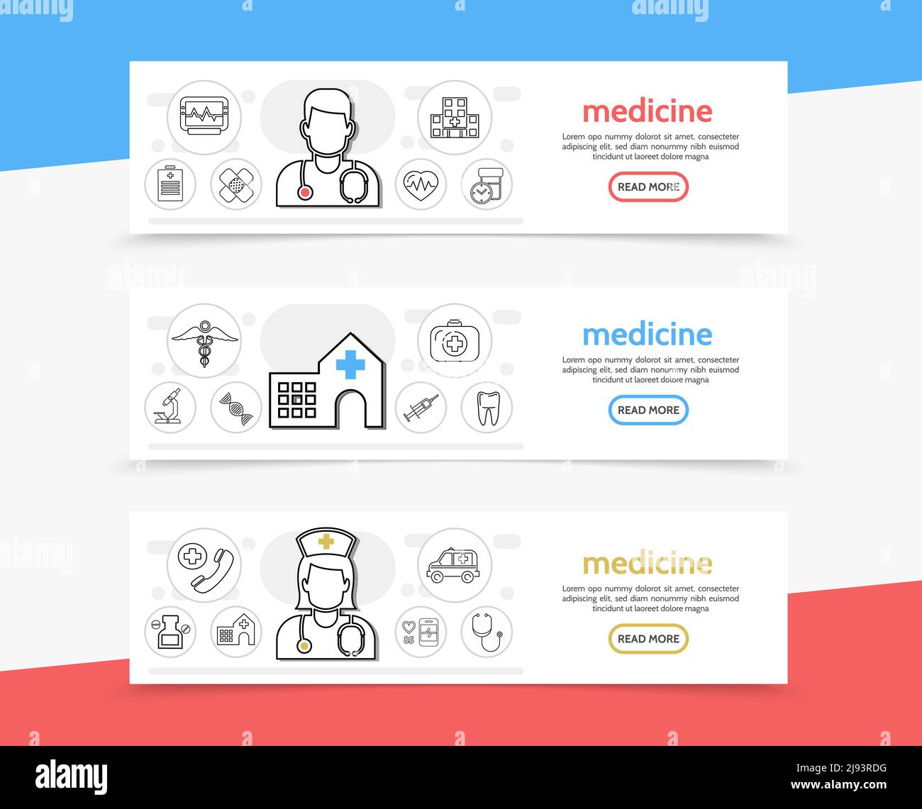 Medicine horizontal banners with doctor nurse hospital heartbeat ...