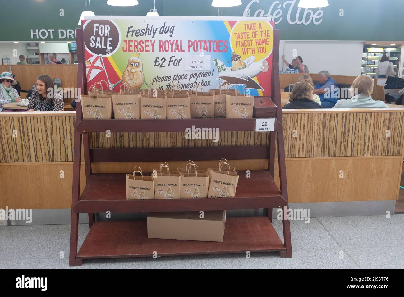 An unstaffed honesty box stand selling Jersey Royal potatoes inside ...