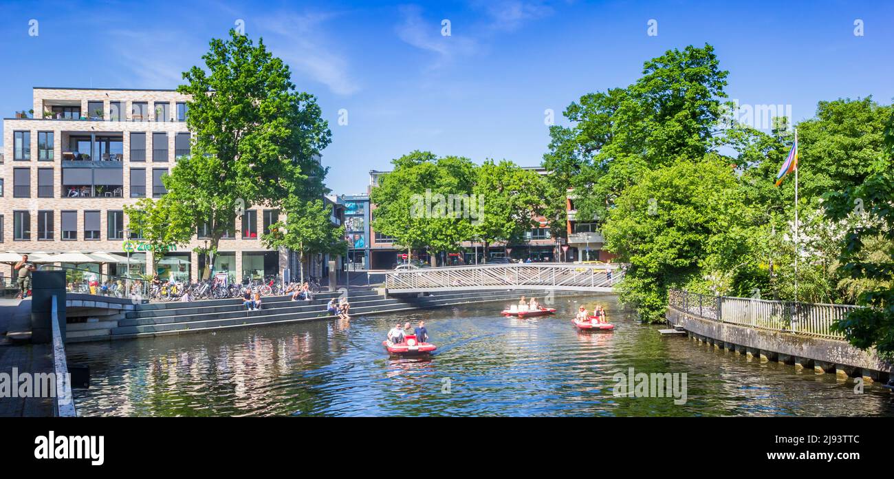 Panorama of the bridges over the Vechte river in Nordhorn, Germany ...