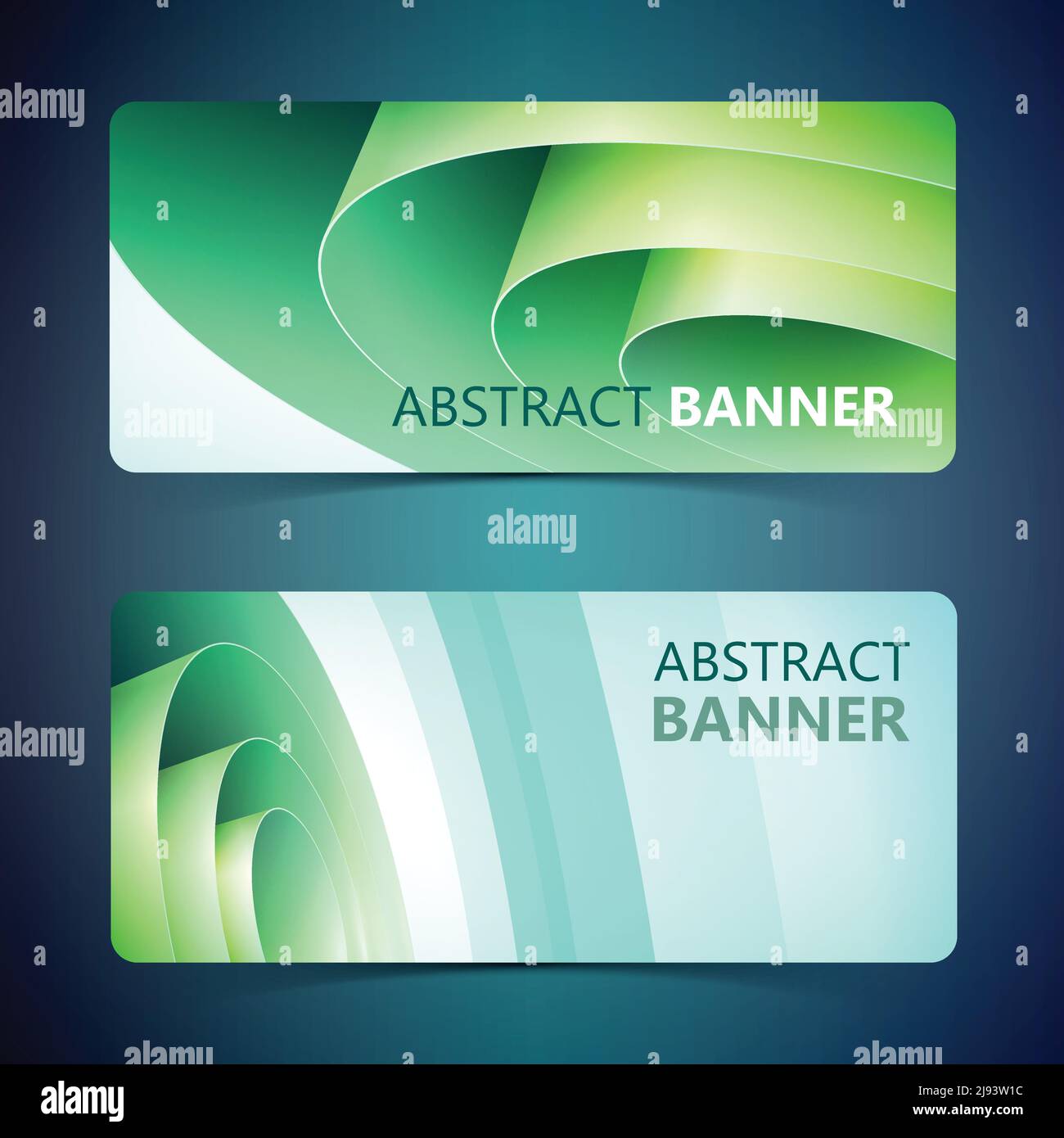 Rolled paper horizontal banners with green wrapping coil in clean style ...