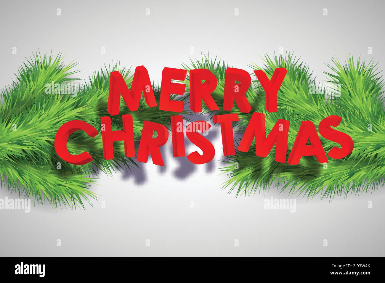 Merry Christmas decorative background with red wording and green fir ...