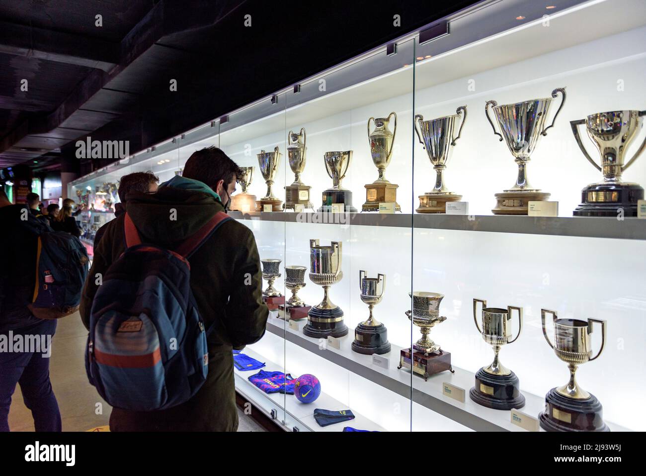 Trophies in the FC Barcelona Museum, in the Camp Nou stadium (Barcelona ...
