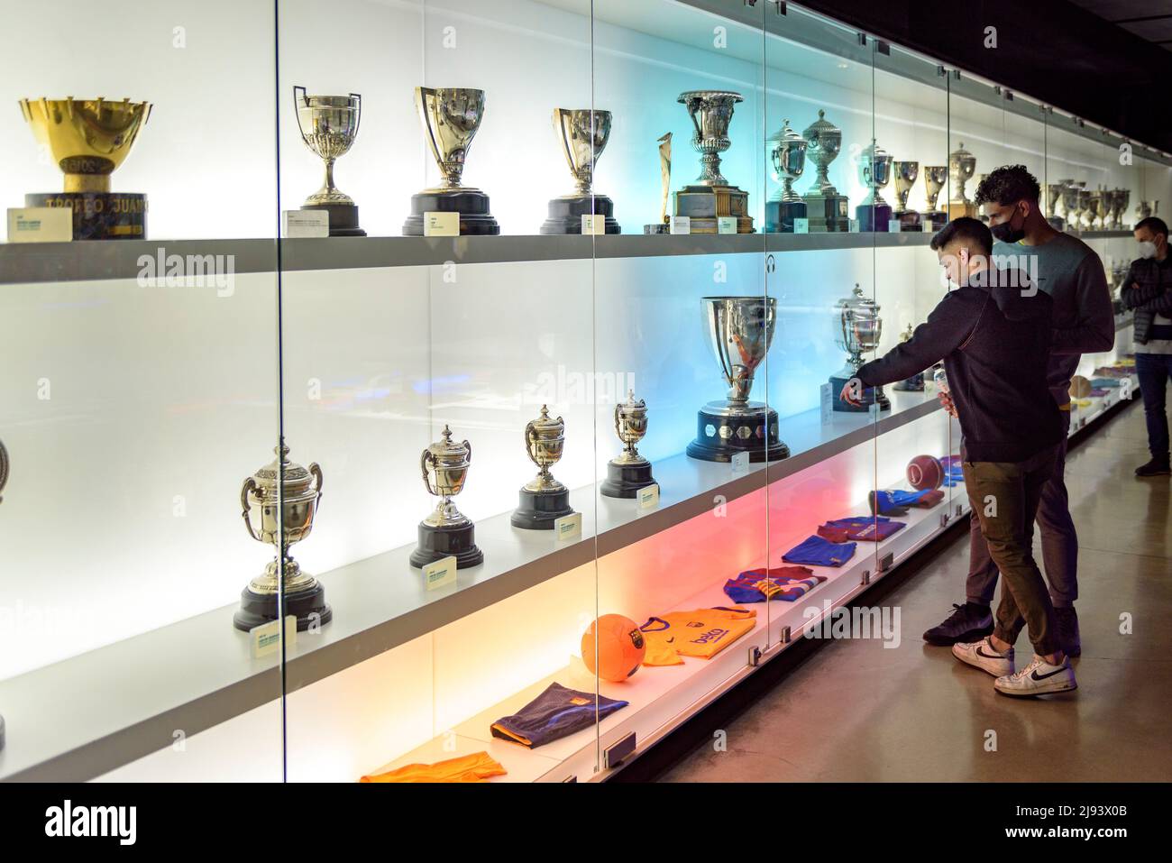Trophies in the FC Barcelona Museum, in the Camp Nou stadium (Barcelona ...