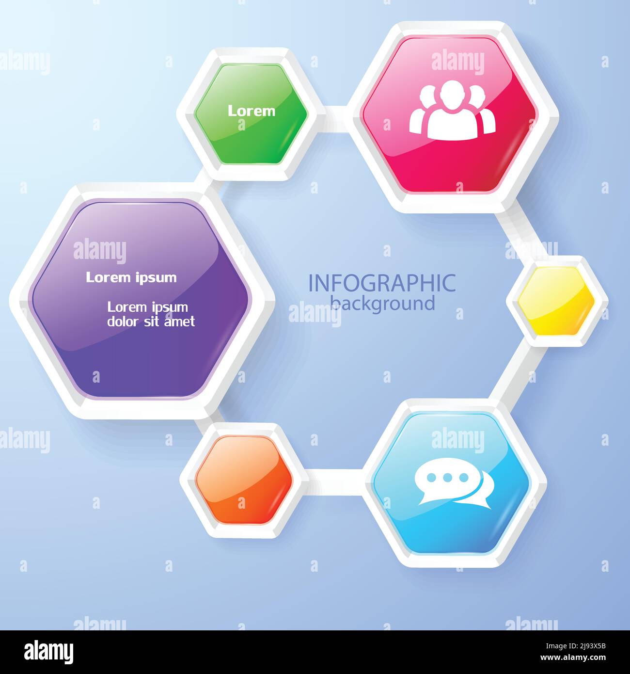 Infographic web design concept with colorful glossy hexagonal ...