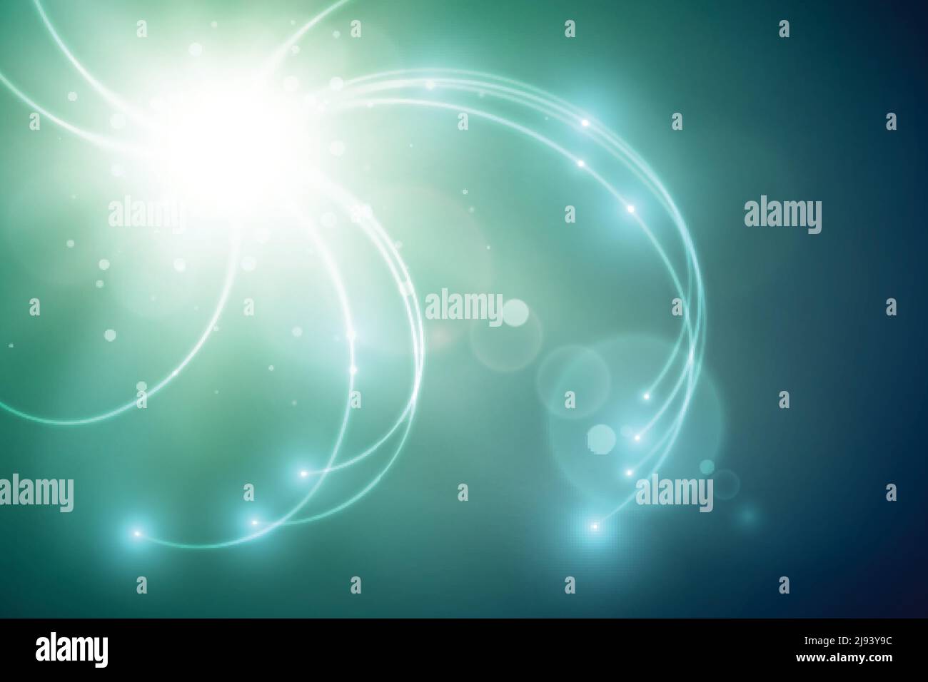 Futuristic light template with bright flash and wavy glowing lines on ...