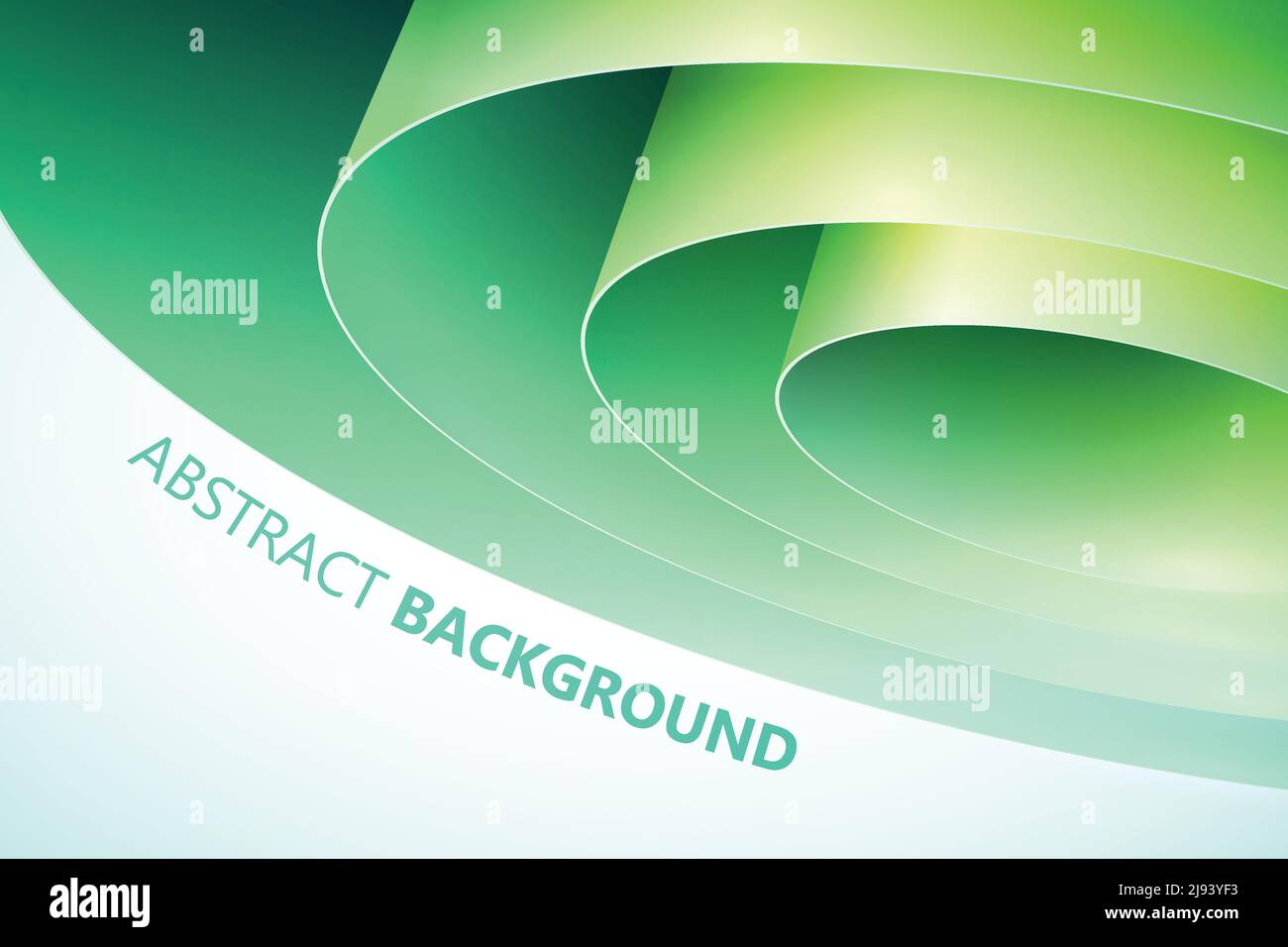 Decorative abstract template with green rolled wrapping paper on white ...