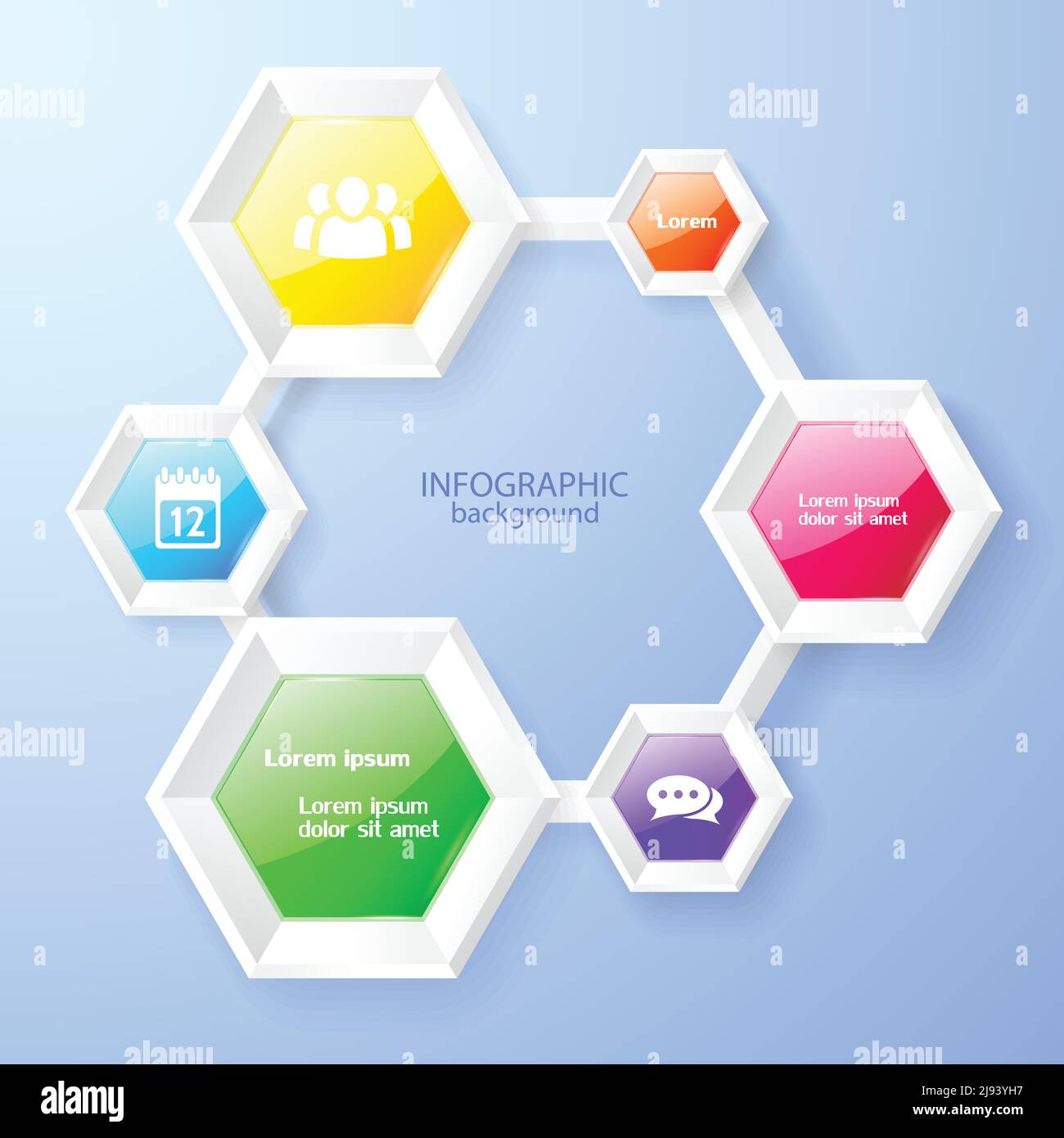 Infographic design template with colorful glossy hexagonal chart and ...