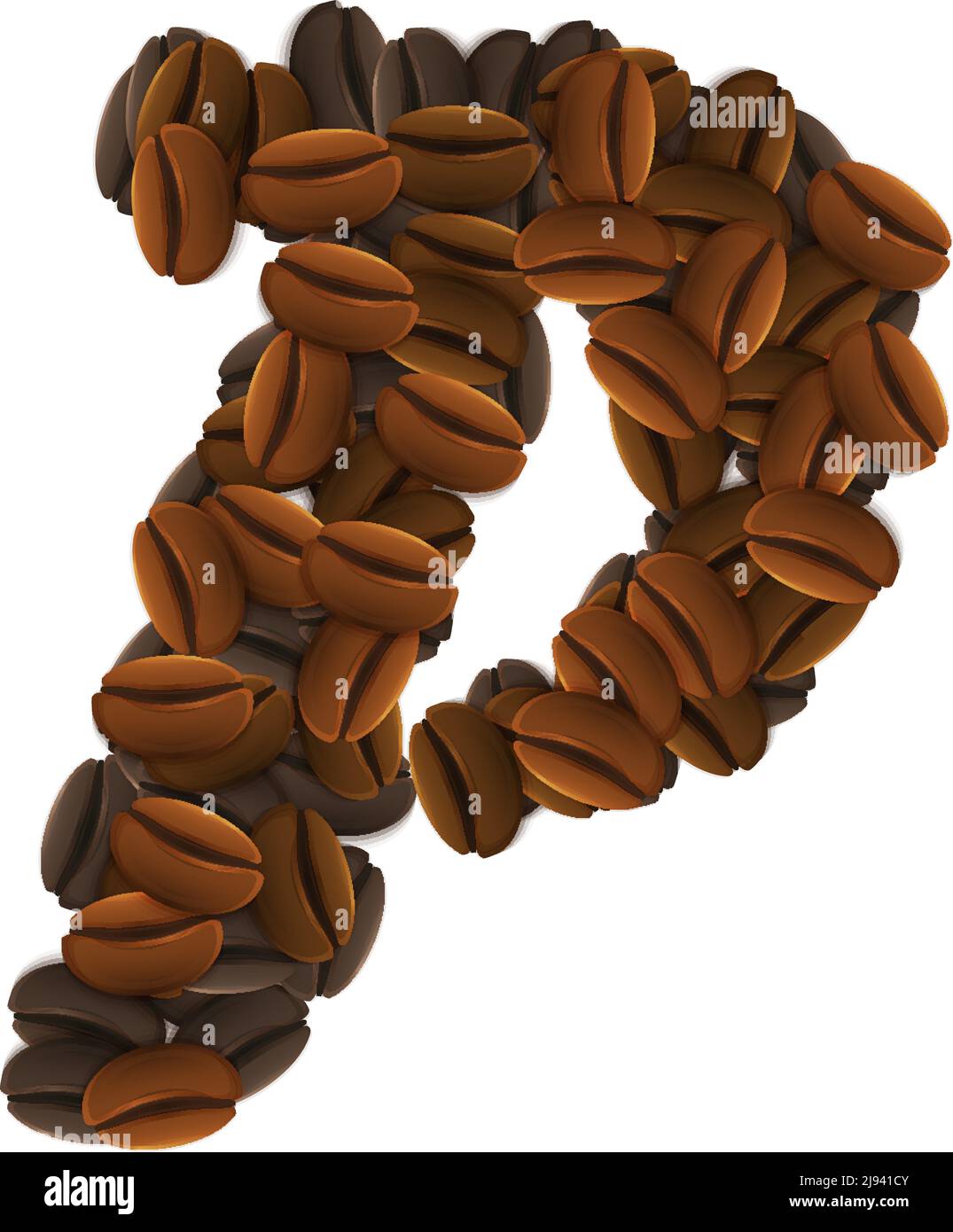 Letter Design Icon Object with P made of coffee beans isolated vector ...